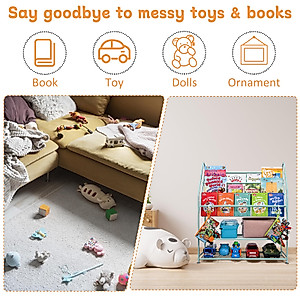 Luwesde Kids Bookshelf Toy Storage, Bookcase Shelf for Children Room, 5-Tier Large Metal Cabinets Shelves Display, Freestanding Books Store Library, Bed Living Room Bins Organizer (Large, Green)