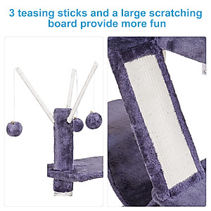 Hey-brother Cat Tree, 61 inch Cat Tower for Indoor Cats, Cat House with Padded Platform Bed, Toy Balls, Large Cozy Condo, Hammocks and Sisal Scratching Posts, Smoky Gray MPJ019G