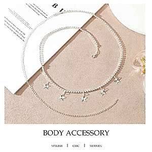 GEMILY Silver Star Waist Chains Rhinestone Belly Chains Sparkle Beach Body chains Jewelry Party Accessory for Women and Girls