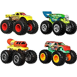 Hot Wheels Monster Trucks, 1:64 Scale Monster Trucks Toy Trucks, Set of 4, Giant Wheels, Favorite Characters and Cool Designs