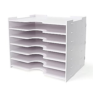 SONGWAY File Organizer for Desk - 7 Tier Wide Document Holder, Letter Mail Tray Storage Rack, File Sorter Organizer, A4 Paper Storage Holder, Desktop Organizer for Home Office School, White