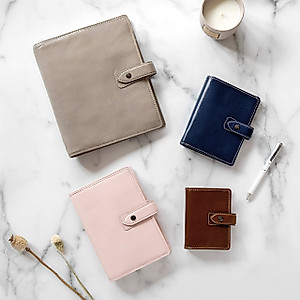 Filofax Malden Organizer, Personal Size, Stone - Tactile, Full Grain Buffalo Leather, Six Rings, with Cotton Cream Week-to-View Calendar Diary, Multilingual, 2024 (C025811-24)