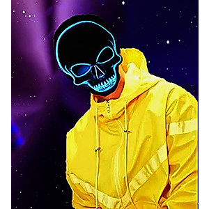 WENTAOWULUE LED Halloween Face Mask Skull Skeleton Light Up Full Face Mask Blue