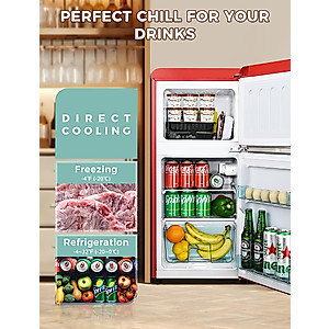 Anypro 3.2 Cu.Ft Refrigerator, Retro Double Door Fridge with Freezer, 7 Adjustable Temperature Settings, Removable Glass Shelves for Dorm, Office, Bedroom, Apartment, Red