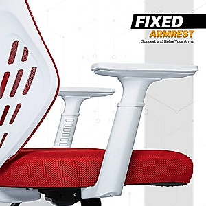 MoNiBloom Home Office Mesh Seat Chair with Headrest and Wheels, Rolling Swivel Computer Chair with T Shape Armrest for Adults, Red