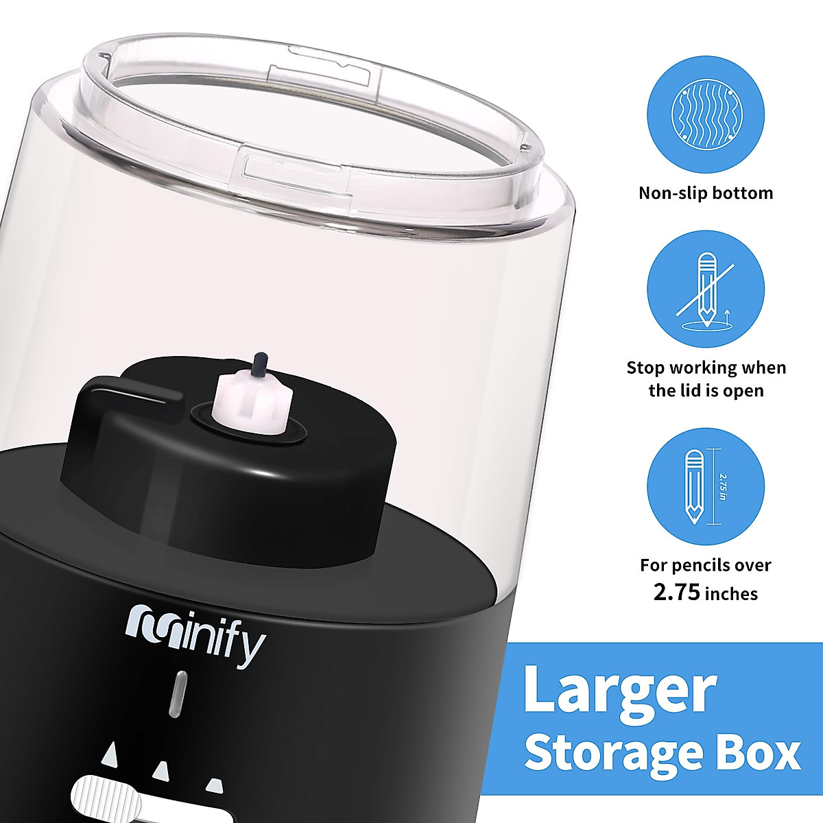 Minify Pencil Sharpener Electric Pencil Sharpener Heavy Duty Blade Rechargeable Battery Powered Pencil Sharpeners for 6-8mm Colored Pencils Auto Stop Fast Sharpen in 3s (Black)