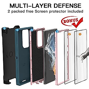 AICase Bundle for Galaxy S22 Ultra Case with Screen Protector (Bundle of Dark Blue Case+Black Case)