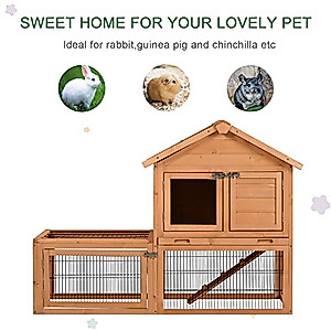 PawHut 53" Backyard Wooden Chicken Coop Rabbit Playpen Hutch Pet House Poultry Cage With Outdoor Run