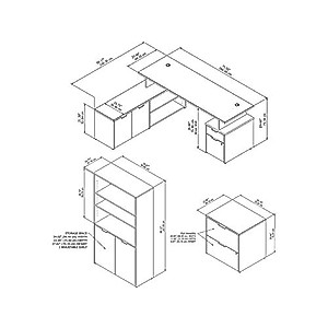 Bush Business Furniture Jamestown 72W L Shaped Desk with Lateral File Cabinet and 5 Shelf Bookcase