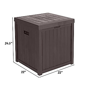 VINGLI 51 Gallon Medium Deck Box Organization, Resin Storage Box for Patio Furniture or Tools, Indoor & Outdoor Lockable Container Box for Garden, Pool, Yard, Porch and Balcony (brown)