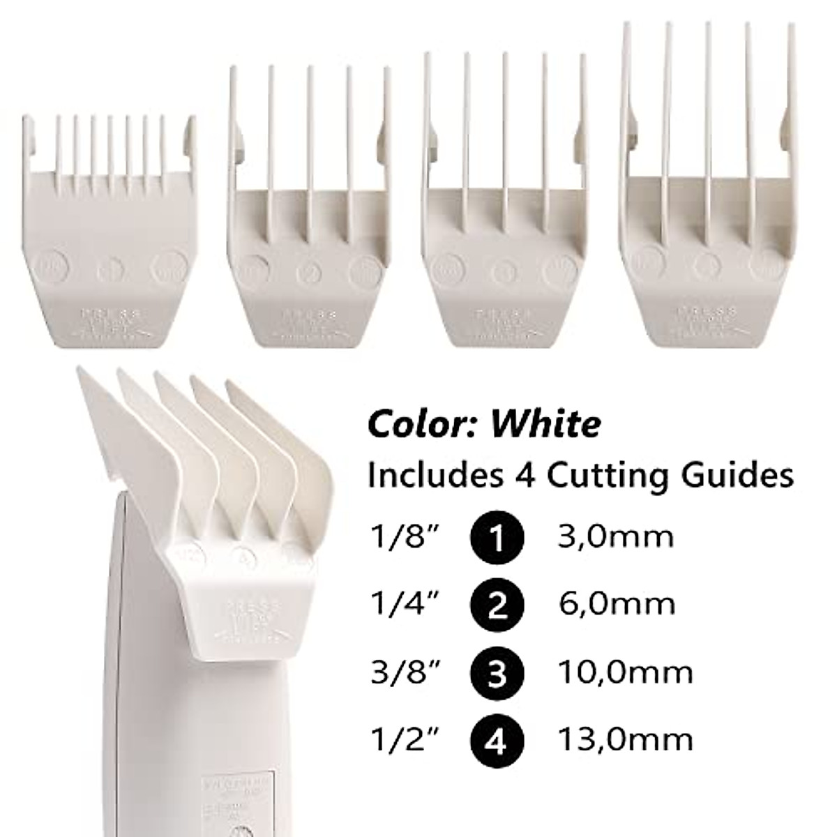 Professional Peanut Clipper Guards - 4-Piece Clipper Guides For Wahl Peanut, Trimmer Cutting Guides Set - Competible with Peanut Blade, White
