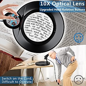 HITTI 【Upgraded Switch】 10X Magnifying Glass with Light, 2200 Lumens 2-1 Desk & Clamp Magnifying Lamp, Stepless Color and Brightness, Hands Free Magnifier Light and Stand for Crafts Workbench-Black