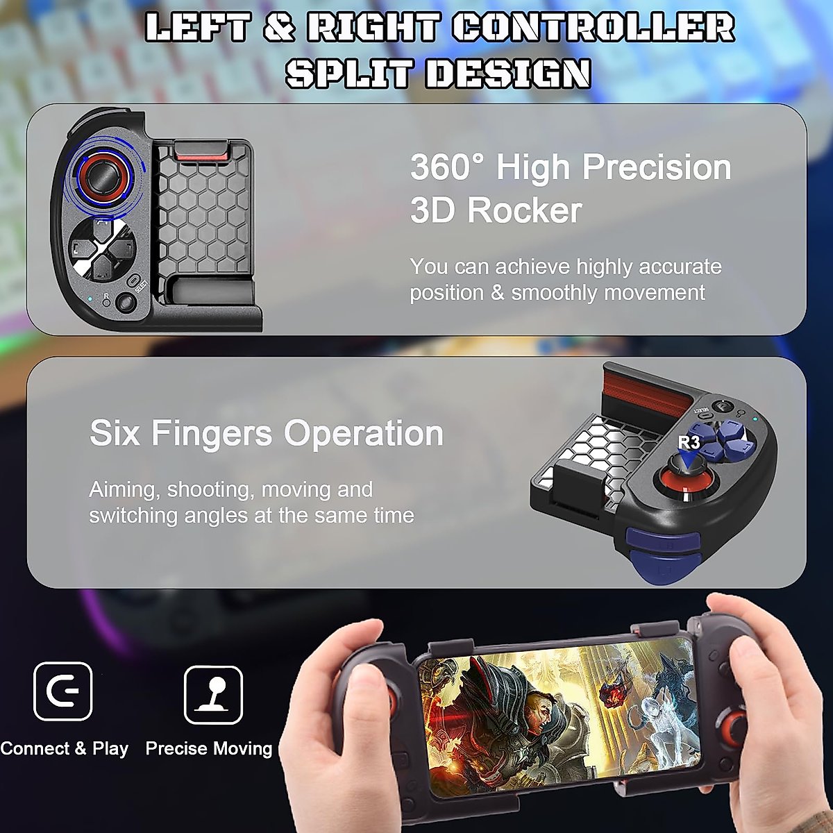 Mobile Gaming Controller for iPhone iOS Android Wireless Gamepad Joystick - One-Handed Mobile Gamepad - Magnetic Storage - Call of duty- Direct Play