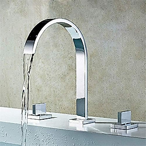 Kitchen Taps Kitchen Faucet Bathtub Faucet Brass Polished Chrome Deck Mounted Square Bathroom Sink Faucet 3-Hole Double Handle Hot And Cold Water Faucet