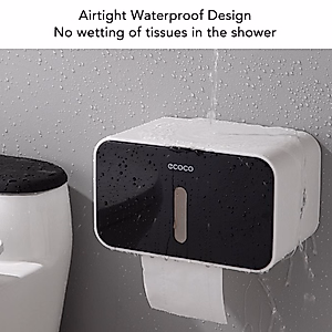 Wall Mounted Bathroom Paper Towel Holder, Non Perforated Toilet Paper Roll Holder, Large Capacity Waterproof Paper Towel Dispenser, Double Spout for Soap, Cell Phone or Other Items(Black)
