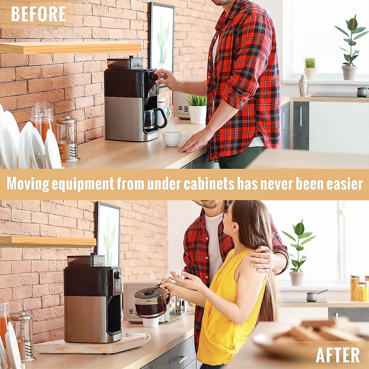 2 Pcs Wooden Kitchen Appliances Slider Handy Sliding Tray for Coffee Maker Kitchen Appliance Moving Caddy Countertop Slider with Smooth Rolling Wheels for Blender, Toaster, Air Fryer