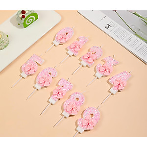 EAKE Number 2 Birthday Candle Pink Bowtie Glitter Number 2 Candle Birthday Girl Pastel Sweet Theme 2nd Birthday Party or Adults Milestone Age Decoration