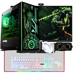 MTG Aurora 8C Gaming Tower PC- Intel Core i5 8th Gen, AMD RX 580 GDDR5 8GB 256bits Graphic, 16GB Ram, 2TB Nvme, New MTG 27 Inch Monitor, MTG 4 in 1 Gaming Kit, Webcam, Win 11 Home