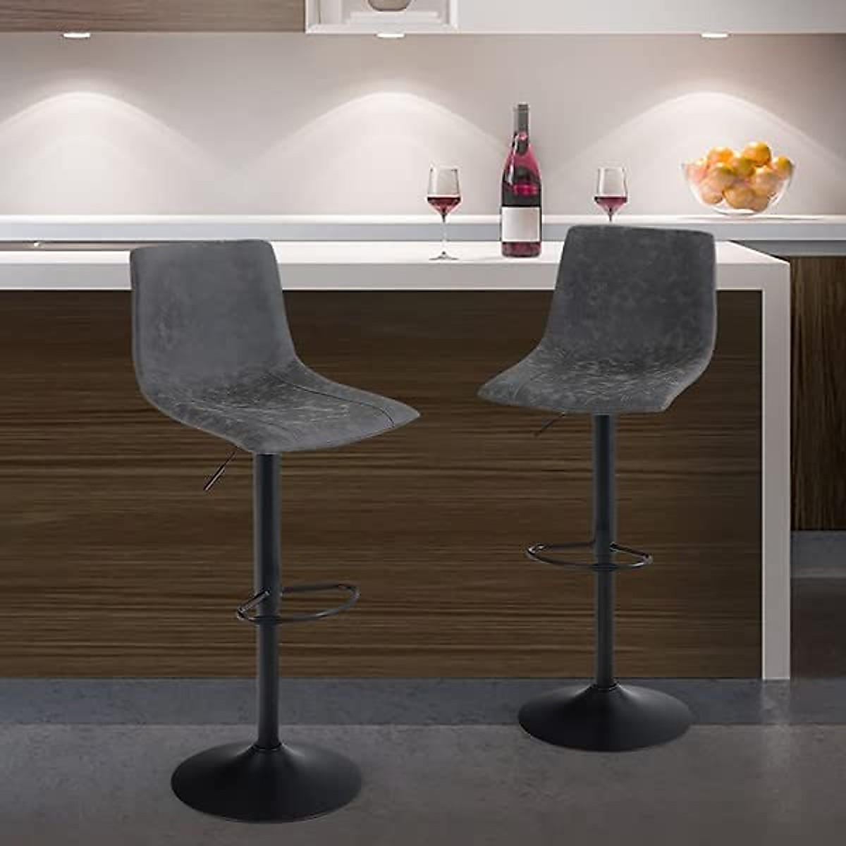 HERA'S PALACE Adjustable Bar Stools, Bar Height Swivel Stools Set of 2, Modern Chairs Barstools Counter Height for Kitchen, Cafe, Grey