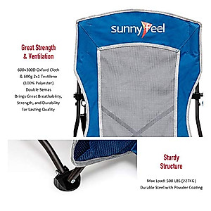 SUNNYFEEL Low Folding Beach Chair for Adults, Portable Lightweight Sling Beach Camping Chairs with Cup Holder, Armrest,Foldable Camp Lawn Chair for Outdoor Sand Concert Travel Sport Events,300LBS