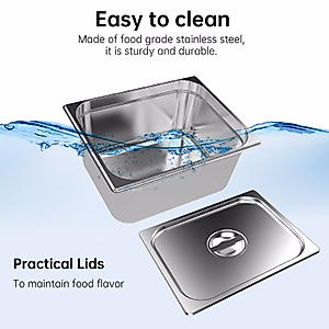 Valgus Commercial Stainless Steel Food Warmer 3 Sections 17 Qt Capacity Bain Marie, Electric Countertop Steamer with Lid and Water Tap for Home, Party, Catering, Restaurants