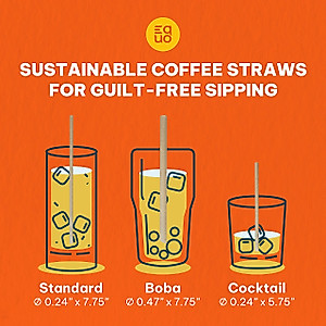 EQUO Coffee Drinking Straws, Disposable, Biodegradable, Compostable, and Plastic-Free, Pack of 50, Standard