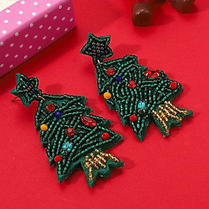 Christmas Earrings for Women Beaded Rhinestone Christmas Tree Dangle Earrings Xmas Santa Holiday Gifts for Women Red Tree