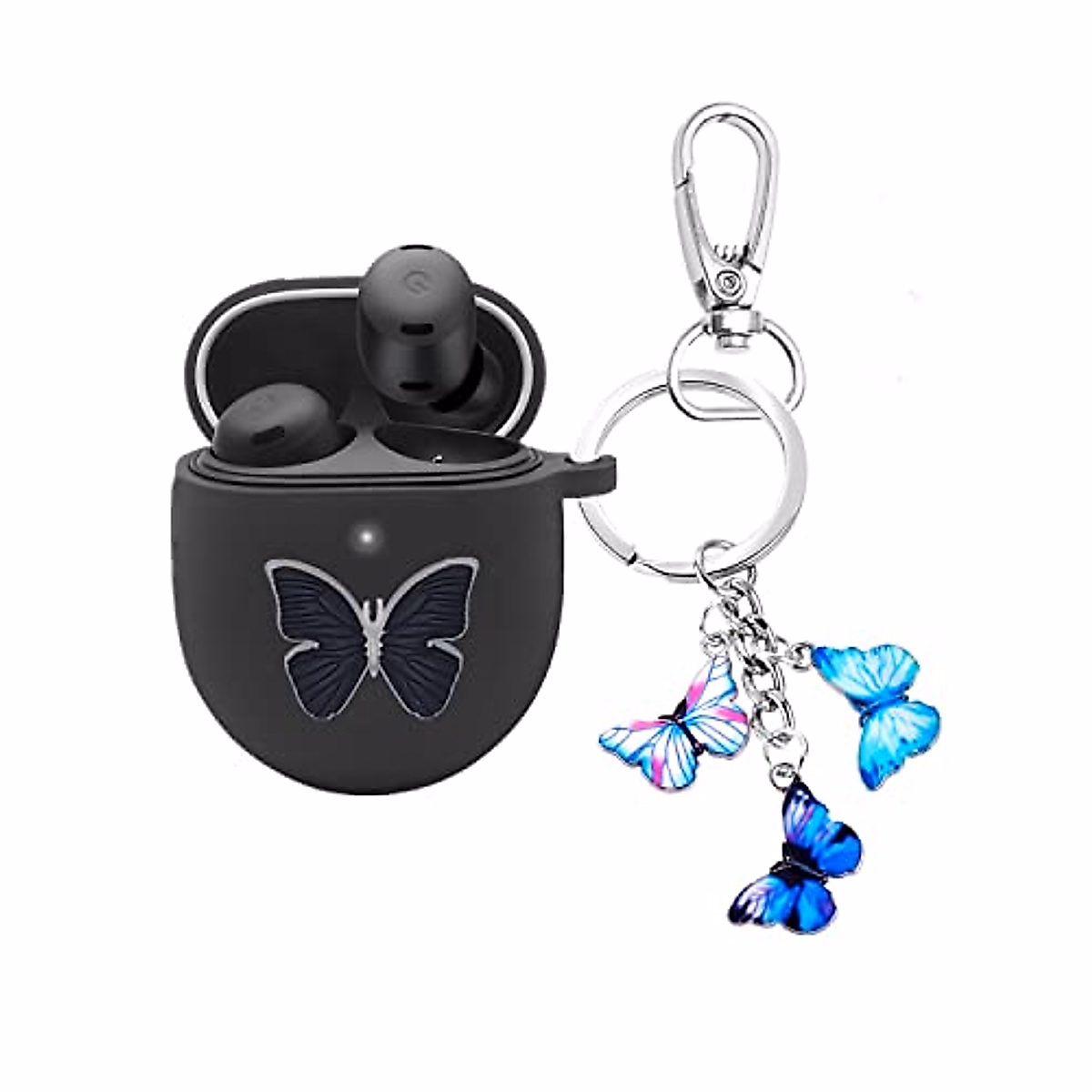 Case for Google Pixel Buds Pro Case Cover 2022, Cute Cartoon Butterfly Skin Soft Silicone Pixel Buds Pro Charging Case Earbuds Protective Cover with Keychain for Women Girl Gift (Black)