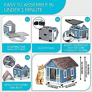 PETYELLA Heated cat Houses for Outdoor Cats in Winter - Weatherproof - Outdoor Heated Houses for Feral Cats - Easy to Assemble