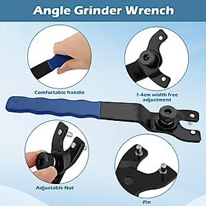 Angle Grinder Wrench, Universal Adjustable Grinder Spanner, with 4PCS 5/8-11 Angle Grinder Nut, Compatible with Grinder Parts