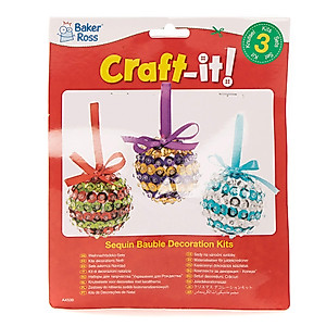 Baker Ross AX530 Sequin Tree Ornament Kits for Kids - Pack of 3, Christmas Tree Ornaments for Creative Art and Craft Supplies, to Make and Decorate.