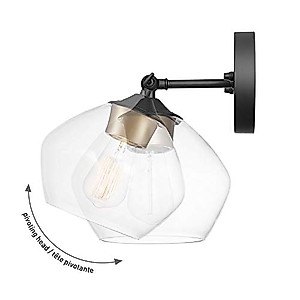 Globe Electric 51367 1-Light Wall Sconce, Matte Black, Gold Accent Socket, Clear Glass Shade, Wall Lighting, Wall Lamp Dimmable, Wall Lights for Bedroom, Kitchen Sconces Wall Lighting, Home Décor