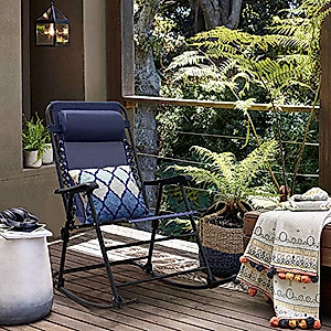 Devoko Patio Rocking Zero Gravity Chair Outdoor Wide Recliner Chair for Lawn Beach Camping Poolside with Headrest Pillow (Light Blue)