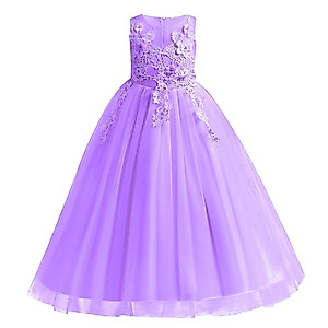 Toddler Baby Girls Flower Lace Long Princess Christmas Formal Dress for Kids Wedding Bridesmaid Pageant Birthday Party Suit Communion Puffy Tulle Dance Sundress Playwear Light Purple 11-12 Years