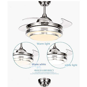 Modern Ceiling Light with Fan Remote Control Retractable Blades 3 Color Lighting 3 Speed Chandelier Light Retractable Invisible Blade for Living Room Bedroom Basement Restaurant Dining Room (42-Inch)