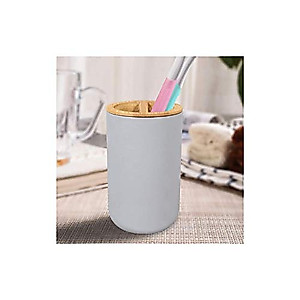 Laipi Bamboo Wooden Bathroom Accessories Set, 6 cs Gift Set Toilet Brush, Soap Dispenser, Waste Bin, Toothbrush Holder, Soap Dish Cup Set