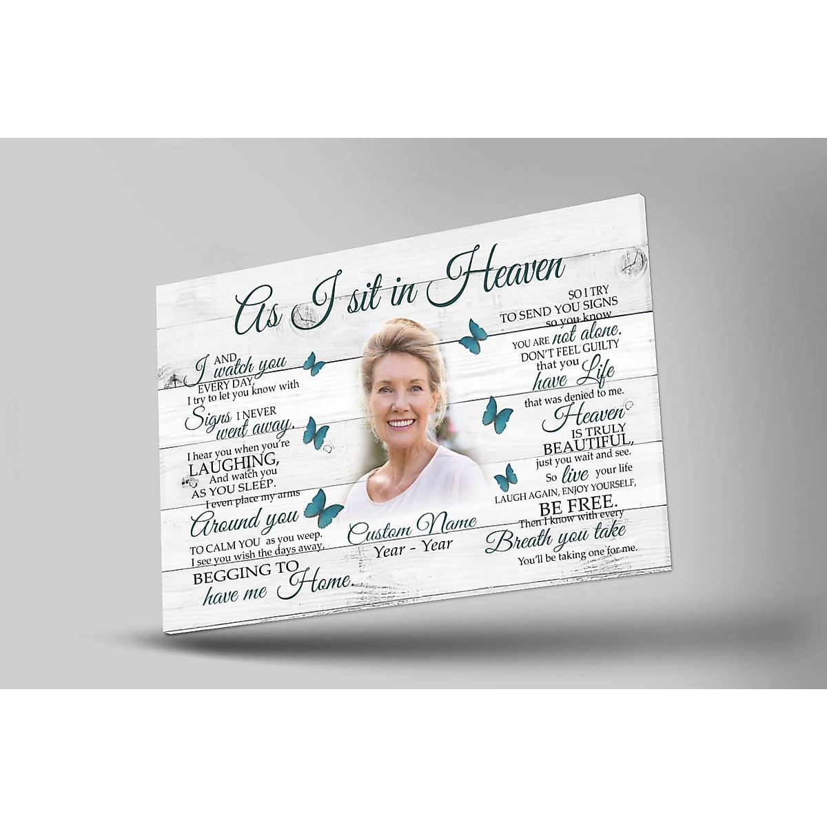 Butterfly Personalized Memorial Canvas for Loss of Loved one, Sympathy Gift for Loss of Sister Daughter Mom Dad - As I Sit In Heaven Canvas - VTQ128 (16x12 inch)