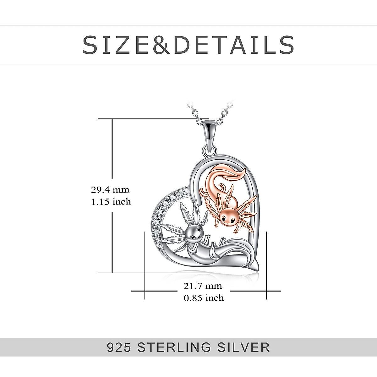 TIGER RIDER Axolotls Necklace for Women 925 Sterling Silver Heart Shaped Axolotl Jewelry Gifts for Mother Best Friends