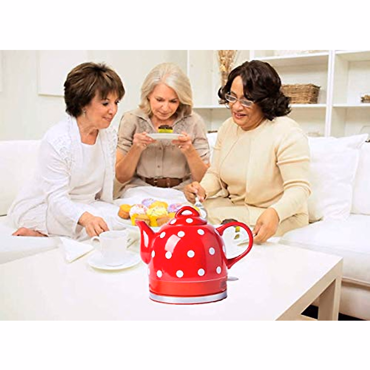 SieHam Kettles,Cordless Water Teapot, Teapot-Retro 1L Jug, 1000W Water Fast for Tea, Coffee, Soup, Oatmeal-Removable Base, Automatic Power Off,Boil Dry Protection/Red