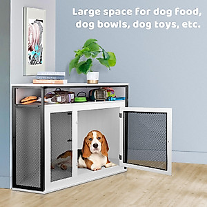 Dreamania Corner Dog Crate Furniture with Storage, 51.3" Upgraded Modern Dog Cage, End Table, Indoor Pet Crate Small Medium Large Dogs, White, Perfect for Limited Room