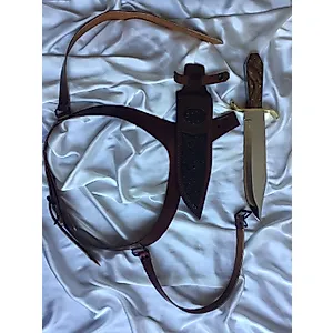 Hunter's Edge 14'' Fixed Blade Gold Rush Bowie Knife,12C27M Stainless Steel, Wood Handle, Leather Sheath with chest Belt