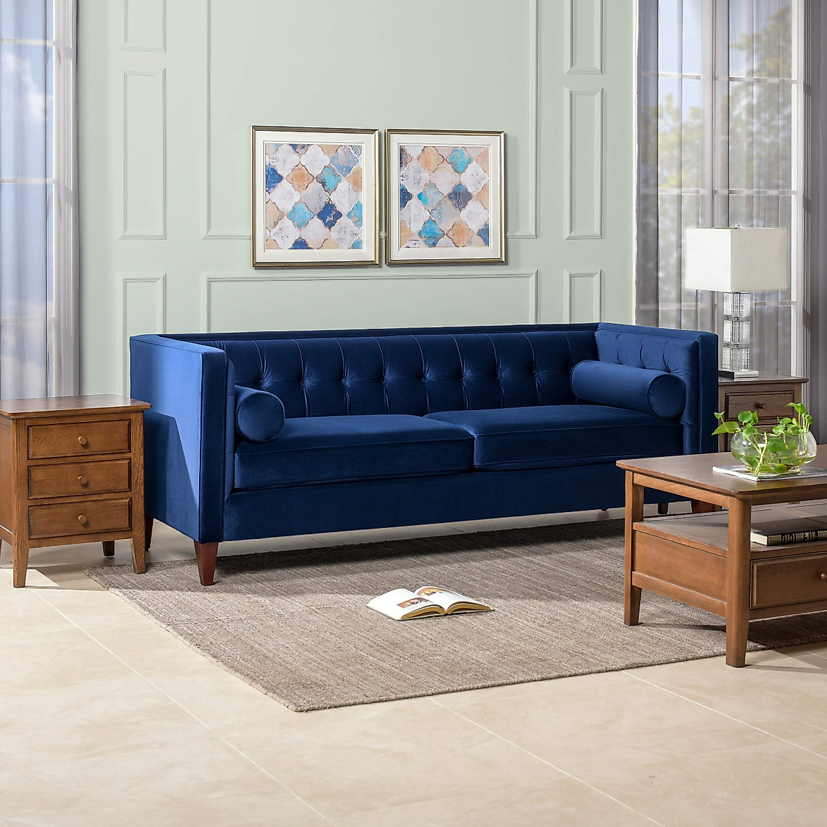 Jennifer Taylor Home Kinsley 84" Modern Tuxedo Tufted Sofa, Navy Blue Velvet