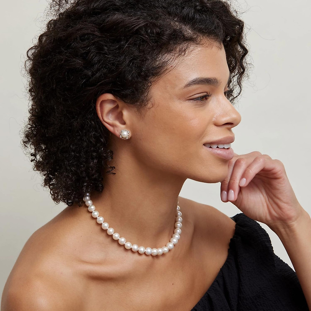 The Pearl Source Real Pearl Necklace for Women with AAA+ Quality Round White Freshwater Genuine Cultured Pearls | 18-inch Pearl Strand with 14K Gold Plated Sterling Silver Clasp