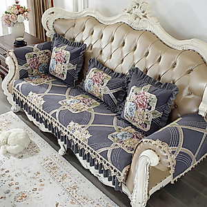 vctops Luxury Floral Jacquard Armrest Covers with Ruffled Non-Slip Super Soft Chenille Armchair Slipcovers for Dogs Cats Pet Loveseat Recliner Leather L Shaped (Grey,14"x28")