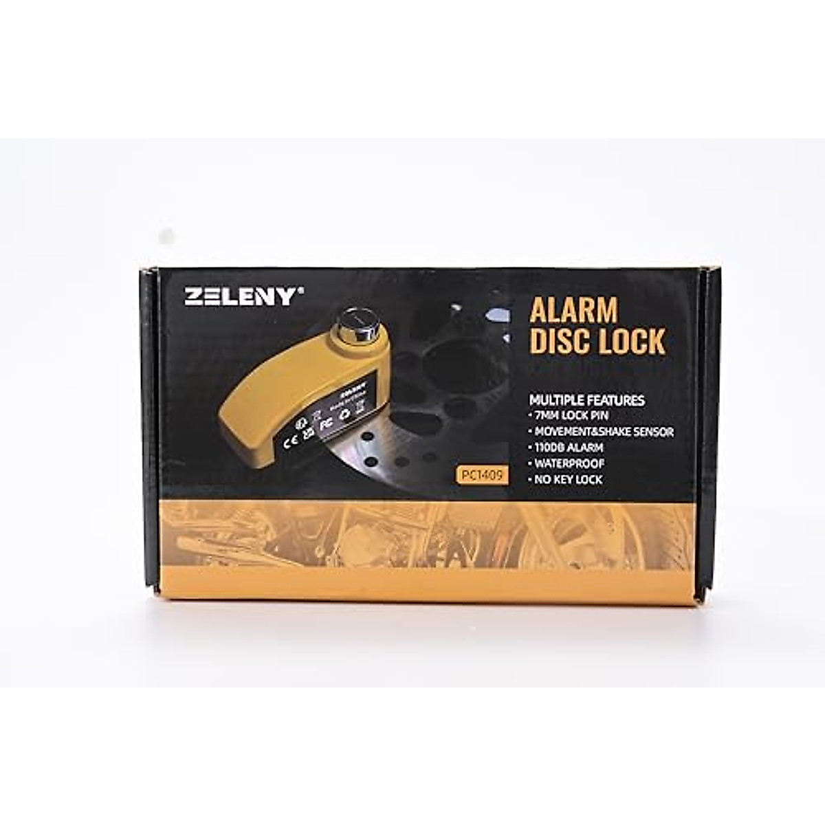 ZELENY Motorcycle Lock Anti Theft Motorcycle Disc Lock Motorcycle Alarm 110dB 7mm Pin, accessories with Reminder Cable and Carry Pouch, Waterproof, Heavy Duty Disc Brake Lock for Motorbike Bike Moped