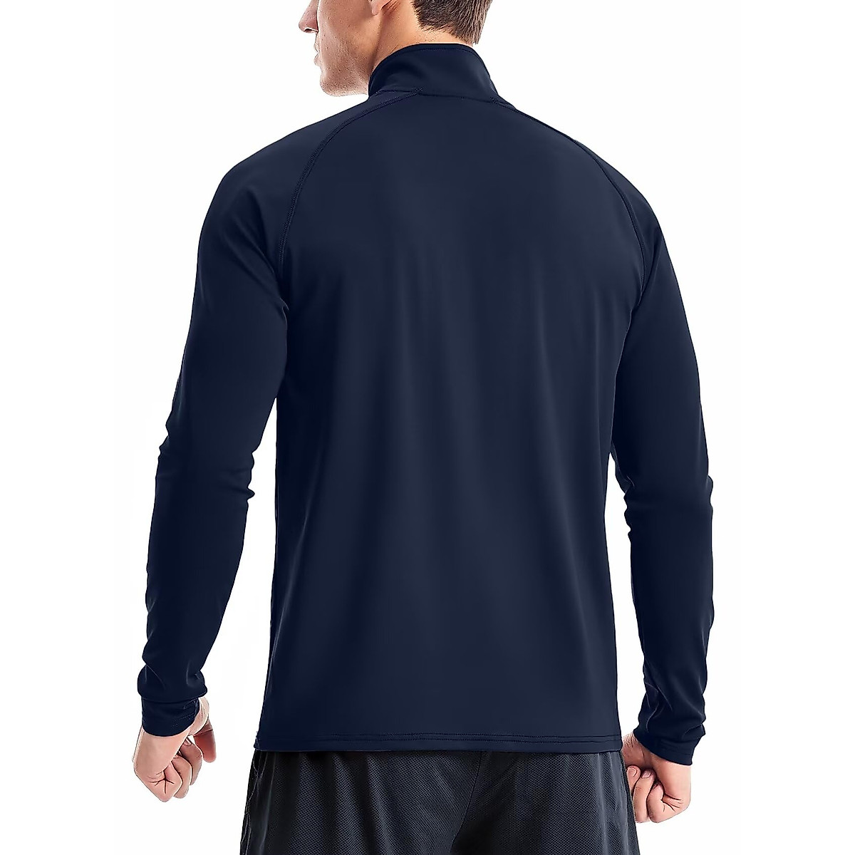Mens 1/4 Zip Pullover Running Moisture Wicking(Midnight Navy,M)