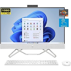 HP 27″ FHD Touchscreen All-in-One Desktop, AMD Ryzen 7 5700U, 32GB RAM, 1TB SDD+1TB HDD, Bluetooth, WiFi, Webcam, Wireless Keyboard and Mouse Combo, Windows 11 Home