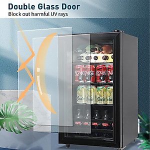 Tymyp Beverage Refrigerator, 120 Cans Mini Fridge, Wine Cooler Refrigerator with Adjustable Shelving and Glass Door for Soda Beer or Wine, Perfect for Home/Bar/Office