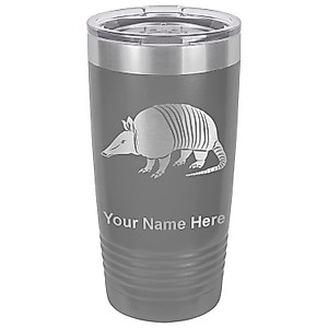 LaserGram 20oz Vacuum Insulated Tumbler Mug, Armadillo, Personalized Engraving Included (Gray)