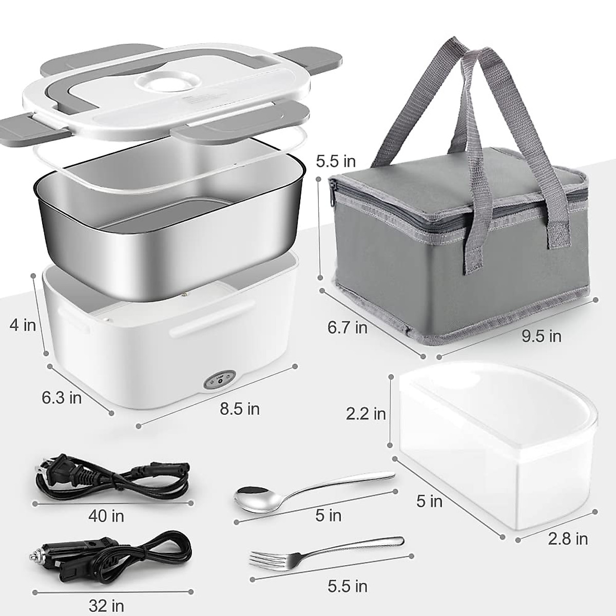 Electric Lunch Box Food Heater, FVW 3 in 1 Portable Food Warmer Lunch Box for Car & Home, Luncheaze, Leak Proof, Lunch Heating Microwave with 304 Stainless Steel Container 1.5 L, 110V/12V/24V